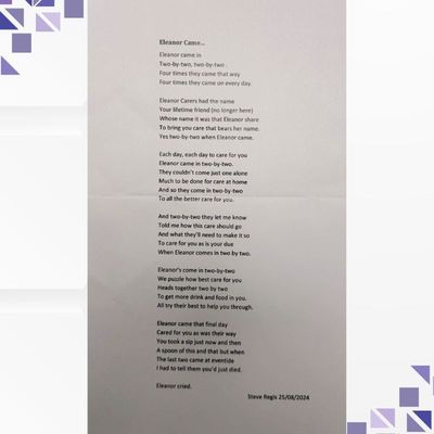 Eleanor Barnet Home Care receive touching poem